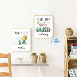 XUOIAYNB Colorful Inspirational Adventure Quote Art Print-- Nature Mountain Forest Motivational Saying Canvas Wall Art--(12”X16”X4 pcs, Unframed)--Perfect for Office Nursery Summer Decoration