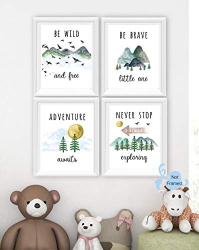 XUOIAYNB Colorful Inspirational Adventure Quote Art Print-- Nature Mountain Forest Motivational Saying Canvas Wall Art--(12”X16”X4 pcs, Unframed)--Perfect for Office Nursery Summer Decoration