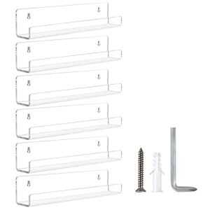 LileZbox Acrylic Clear Floating Shelves, Wall Mounted Acrylic Invisible Bookshelf,Spice Rack Organizer,Storage Shelves Display Organizer on Kids Room, Bathroom, Kitchen, Bedroom (6, 15 x 4.3 inch)