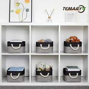 Temary Storage Baskets 6 Pack Small Fabric Storage Bins with 2 Pcs Large Baskets for Organizing Towels, Blankets (Black&Gray, 11.8Lx7.9Wx5.3H Inches, 16Lx12Wx12H Inches)