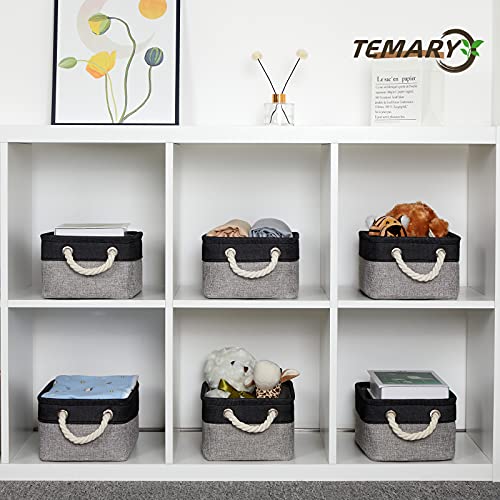 Temary Storage Baskets 6 Pack Small Fabric Storage Bins with 2 Pcs Large Baskets for Organizing Towels, Blankets (Black&Gray, 11.8Lx7.9Wx5.3H Inches, 16Lx12Wx12H Inches)