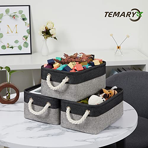 Temary Storage Baskets 6 Pack Small Fabric Storage Bins with 2 Pcs Large Baskets for Organizing Towels, Blankets (Black&Gray, 11.8Lx7.9Wx5.3H Inches, 16Lx12Wx12H Inches)