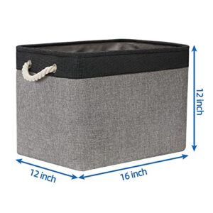 Temary Storage Baskets 6 Pack Small Fabric Storage Bins with 2 Pcs Large Baskets for Organizing Towels, Blankets (Black&Gray, 11.8Lx7.9Wx5.3H Inches, 16Lx12Wx12H Inches)