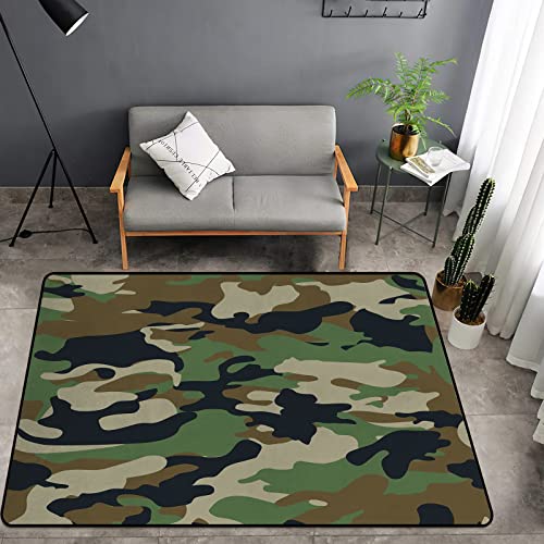 Washable Area Sponge Rug Pad for Kids Girls Bedroom Living Room Green Camouflage, Abstract Hunter Army Masking Camo Non-Slip Carpet Super Soft Extra Thick Bathroom Dorm Home Indoor Small Floor Rugs