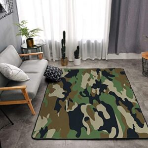 Washable Area Sponge Rug Pad for Kids Girls Bedroom Living Room Green Camouflage, Abstract Hunter Army Masking Camo Non-Slip Carpet Super Soft Extra Thick Bathroom Dorm Home Indoor Small Floor Rugs