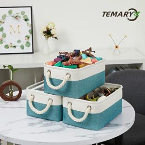 Temary Collapsible Storage Bins Set of 6 Fabric Storage Baskets 2 Pcs Decorative Baskets for Gifts Empty (White&Teal, 11.8Lx7.9Wx5.3H Inches, 16Lx12Wx12H Inches)