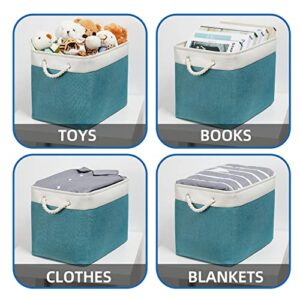 Temary Collapsible Storage Bins Set of 6 Fabric Storage Baskets 2 Pcs Decorative Baskets for Gifts Empty (White&Teal, 11.8Lx7.9Wx5.3H Inches, 16Lx12Wx12H Inches)