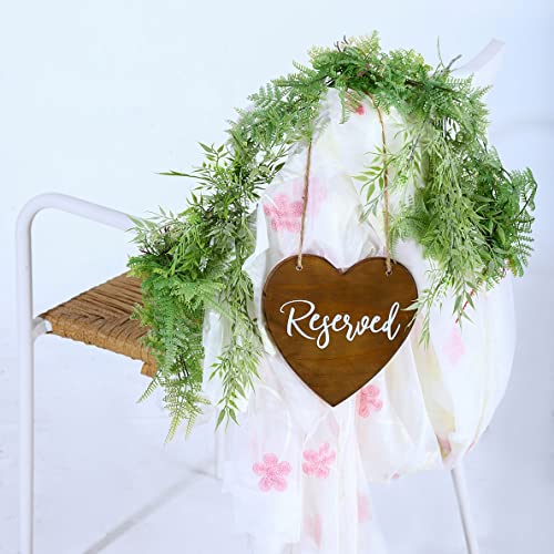 BAYSBAI Hanging Reserved Signs Pack of 4, Heart-Shaped Wooden Reserved Signs for Wedding Chairs with Jute Rope to Hang on Church Pews, Seating, Doorways, Aisles, Rows for Parties, Receptions