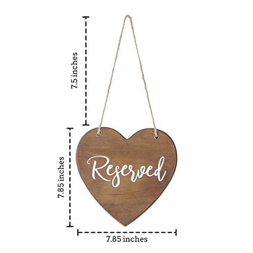 BAYSBAI Hanging Reserved Signs Pack of 4, Heart-Shaped Wooden Reserved Signs for Wedding Chairs with Jute Rope to Hang on Church Pews, Seating, Doorways, Aisles, Rows for Parties, Receptions