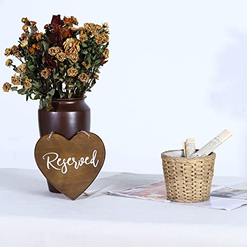 BAYSBAI Hanging Reserved Signs Pack of 4, Heart-Shaped Wooden Reserved Signs for Wedding Chairs with Jute Rope to Hang on Church Pews, Seating, Doorways, Aisles, Rows for Parties, Receptions