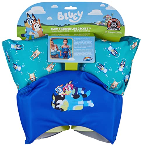 SwimWays Bluey Swim Trainer, US Coast Guard Approved Life Vest Kids Swim Vest, Arm Floaties & Life Jackets For Kids 33-55 Lbs, Bluey