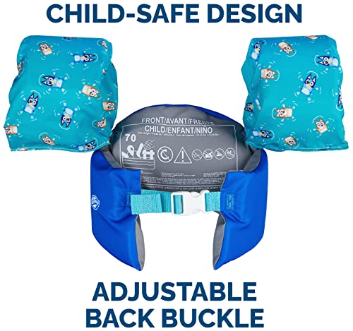 SwimWays Bluey Swim Trainer, US Coast Guard Approved Life Vest Kids Swim Vest, Arm Floaties & Life Jackets For Kids 33-55 Lbs, Bluey