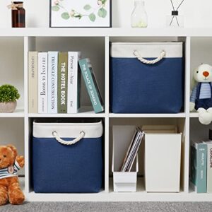 Temary 6 Pcs Small Storage Baskets for Shelves, 2 Pcs Fabric Storage Bins for Organizing Clothes, Toys, Books (White&Blue, 11.8Lx7.9Wx5.3H Inches, 16Lx12Wx12H Inches)