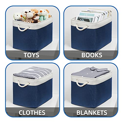 Temary 6 Pcs Small Storage Baskets for Shelves, 2 Pcs Fabric Storage Bins for Organizing Clothes, Toys, Books (White&Blue, 11.8Lx7.9Wx5.3H Inches, 16Lx12Wx12H Inches)