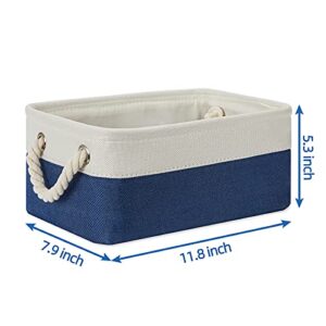 Temary 6 Pcs Small Storage Baskets for Shelves, 2 Pcs Fabric Storage Bins for Organizing Clothes, Toys, Books (White&Blue, 11.8Lx7.9Wx5.3H Inches, 16Lx12Wx12H Inches)