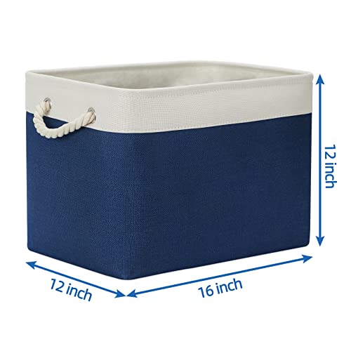 Temary 6 Pcs Small Storage Baskets for Shelves, 2 Pcs Fabric Storage Bins for Organizing Clothes, Toys, Books (White&Blue, 11.8Lx7.9Wx5.3H Inches, 16Lx12Wx12H Inches)