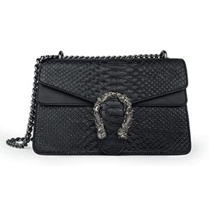 jbb crossbody bags for women snake print clutch purses evening handbags chain strap shoulder satchel medium size black