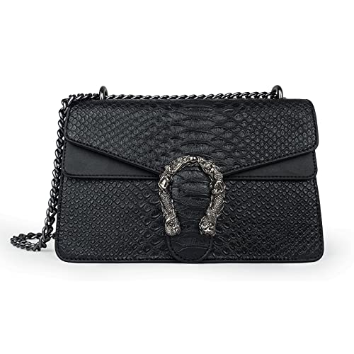 JBB Crossbody Bags for Women Snake Print Clutch Purses Evening Handbags Chain Strap Shoulder Satchel Medium Size Black