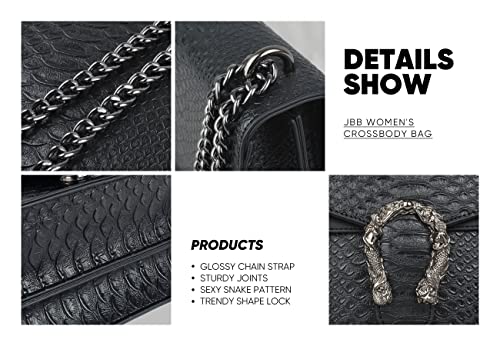 JBB Crossbody Bags for Women Snake Print Clutch Purses Evening Handbags Chain Strap Shoulder Satchel Medium Size Black