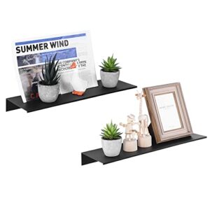 mitime floating shelves wall mounted set of 2, aluminum alloy hanging small shelf 16 inch modern shelves for bedroom bathroom living room kitchen office (16″ set of 2)