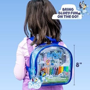 Bluey Ultimate Activity Backpack, Create Your Own Suncatchers & Reveal Surprise Scenes, Perfect for Travel, Road Trip Toy, or Toddler Gift Bluey Birthday Party, Great Activity Set for Kids 3, 4, 5, 6