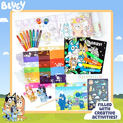 Bluey Ultimate Activity Backpack, Create Your Own Suncatchers & Reveal Surprise Scenes, Perfect for Travel, Road Trip Toy, or Toddler Gift Bluey Birthday Party, Great Activity Set for Kids 3, 4, 5, 6