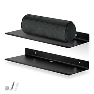 brainwavz 2-pack 12″ floating metal wall shelf for books, organizer, speakers, plants, cameras, books, decor display, storage, routers & more wide universal holder shelf (black)