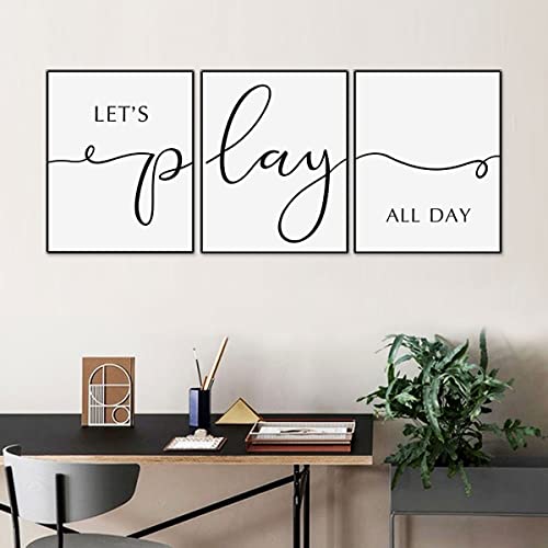 Let's Play All Day Wall Decor Playroom Game Room Wall Quotes Minimalist Poster Art Home Wall Decor Game Room Decor Gift, Set Of 3, UNFRAMED (11x14 inch)