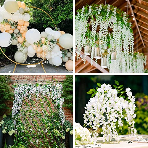 CEWOR 14pcs Wisteria Hanging Flowers 3.6ft Artificial Wisteria Vines Fake Hanging Garland Silk Flowers for Wedding Garden Outdoor Party Home Wall Decoration (White)