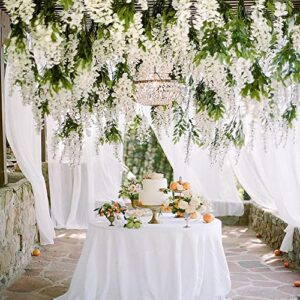 CEWOR 14pcs Wisteria Hanging Flowers 3.6ft Artificial Wisteria Vines Fake Hanging Garland Silk Flowers for Wedding Garden Outdoor Party Home Wall Decoration (White)