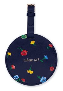 kate spade new york round vegan leather luggage tag, durable suitcase id tag, garden toss