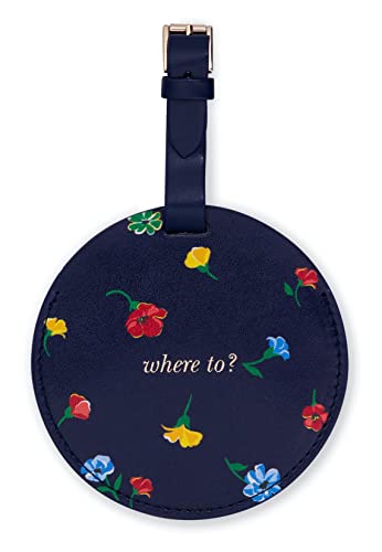 Kate Spade New York Round Vegan Leather Luggage Tag, Durable Suitcase ID Tag, Garden Toss