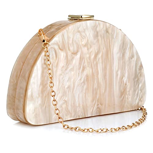 Clutch Purses Women Semicircle Evening Bag Crossbody Bag for Women Elegant Handbags for Wedding Cocktail Party Prom Banquet (Apricot)