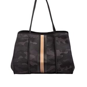 Haute Shore - Greyson Instinct Neoprene Tote Bag, Black Camo W/Gold Strip