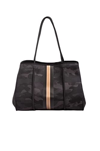 Haute Shore - Greyson Instinct Neoprene Tote Bag, Black Camo W/Gold Strip