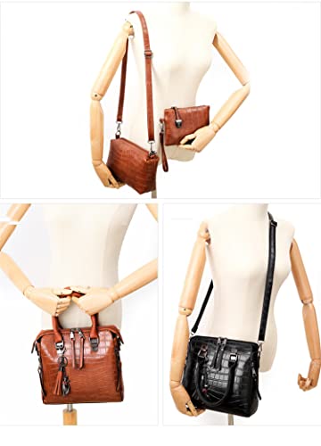 Women Fashion Handbags Wallet Tote Bag Shoulder Bag Top Handle Satchel Purse Set 4pcs (Red)