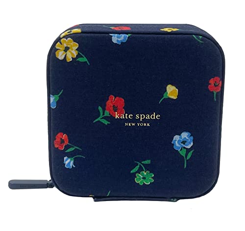 Kate Spade New York Navy Floral Travel Jewelry Case, Small Jewelry Box to Organize Rings, Necklaces, Earrings, Garden Toss