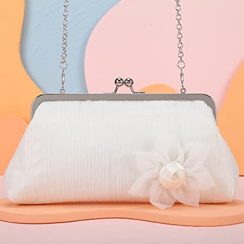 Fawziya Clutches Formal Handbag For Women Evening Satin Purse-White