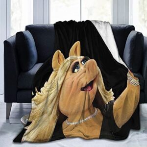 cteeap fun bom ke-rmit-miss piggy ultra-soft micro fleece blanket digital printed warm lightweight versatile for all seasons bed sofa couch throw blanket 80”x60”, black