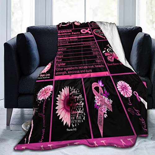 SASISWU Warrior Nutrition Facts Breast Cancer Awareness Novelty Blanket Throw Blanket Fleece Blankets Soft for Kids and Adults 60"x50"