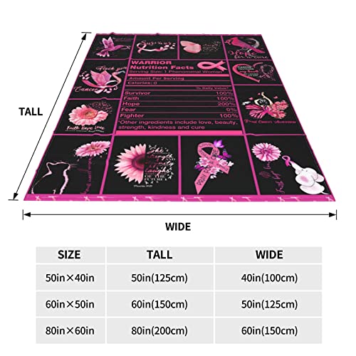 SASISWU Warrior Nutrition Facts Breast Cancer Awareness Novelty Blanket Throw Blanket Fleece Blankets Soft for Kids and Adults 60"x50"