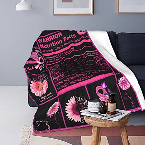 SASISWU Warrior Nutrition Facts Breast Cancer Awareness Novelty Blanket Throw Blanket Fleece Blankets Soft for Kids and Adults 60"x50"