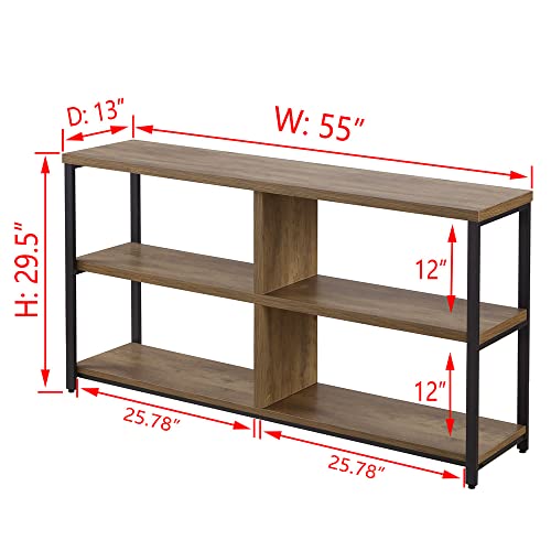 FOLUBAN Console Tables for Entryway, Rustic Wood and Metal Sofa Table, Hallway Tables with Storage Shelves for Living Room, Oak 55 inch