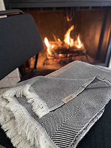 Loop Linen Cotton Throw Blanket, Hand Woven Housewarming Gift, Home Decor Blanket for Bedroom, Couch or Sofa. Large Blanket, Decorative.55x79