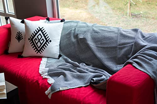 Loop Linen Cotton Throw Blanket, Hand Woven Housewarming Gift, Home Decor Blanket for Bedroom, Couch or Sofa. Large Blanket, Decorative.55x79