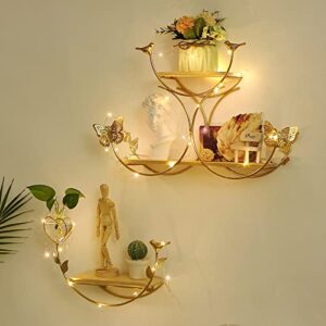 FWHK Room Decor, Wall Shelf with Lights for Home Decoration, Gold (Semicircular Butterfly Combination)