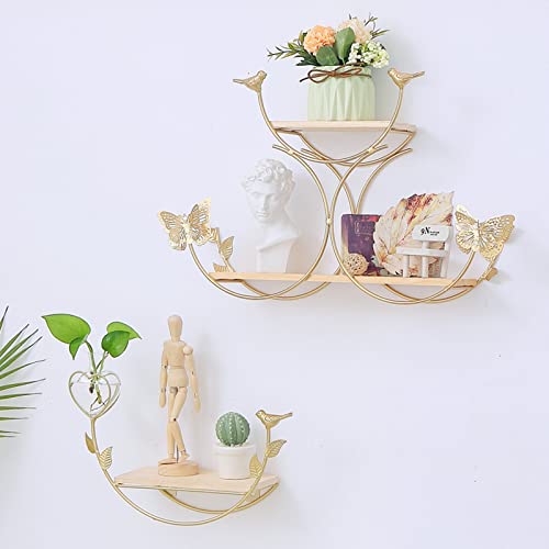 FWHK Room Decor, Wall Shelf with Lights for Home Decoration, Gold (Semicircular Butterfly Combination)