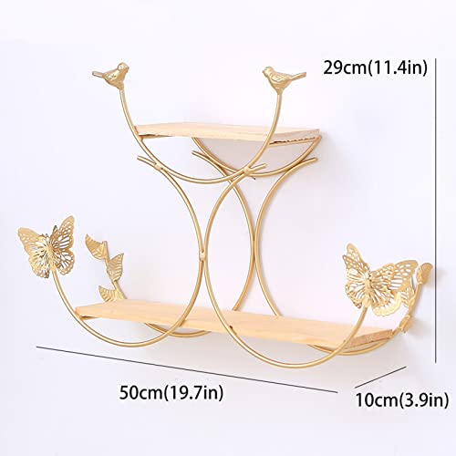 FWHK Room Decor, Wall Shelf with Lights for Home Decoration, Gold (Semicircular Butterfly Combination)