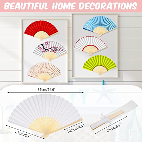 Yookeer 100 Pieces White Paper Hand Fan Bamboo Hand Folding Fans with Organza Hand Fan Bags White DIY Paper Folded Handheld Fans for Church Wedding Gifts Party Favors Dancing Home Decoration