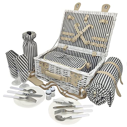 20Pcs Willow Picnic Basket for 2 with Waterproof Blanket/Insulated Cooler/Wine Bag/Cutlery for Camping,Couples,Valentine Day, Wedding Gift